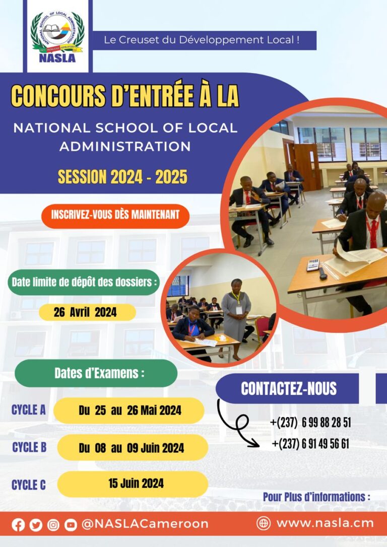 Année 2024/2025: 3 concours d’entrée lancés à la Nasla de Buéa - LA ...